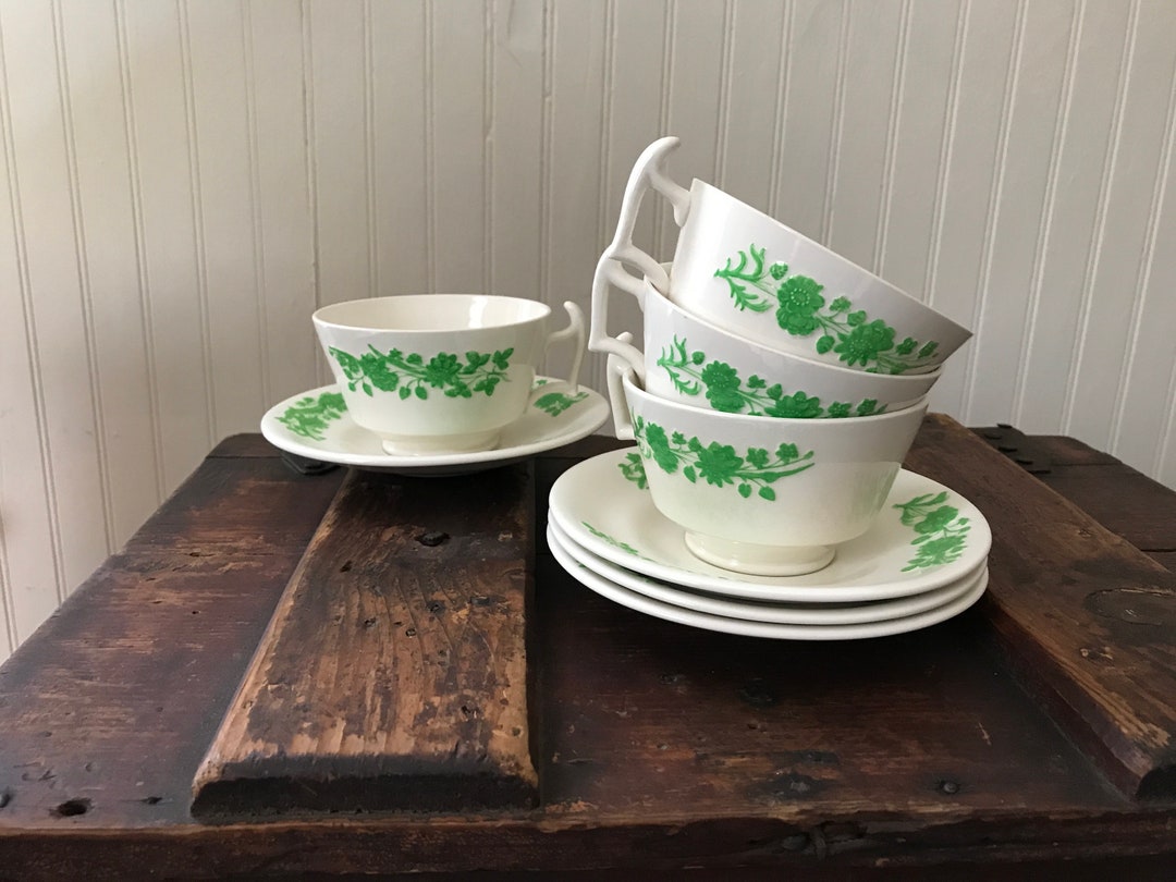 Set of 4 Matching Spode Copeland Shamrock Tea Cups and Underplates - Etsy