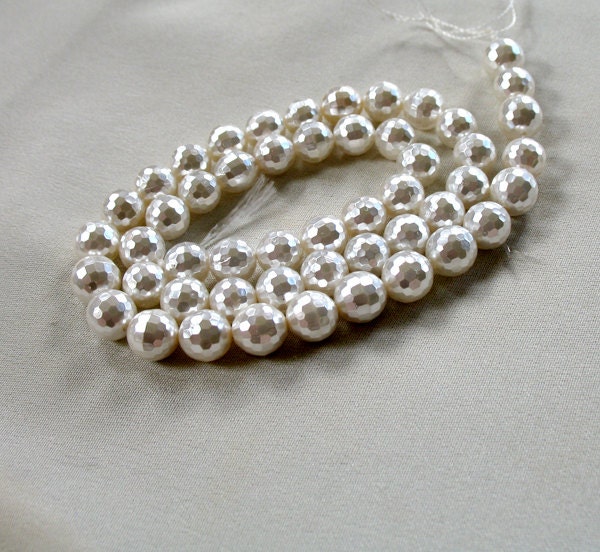 8mm White Faceted Round Shell Pearls 16 Strand 48 Pearls - Etsy