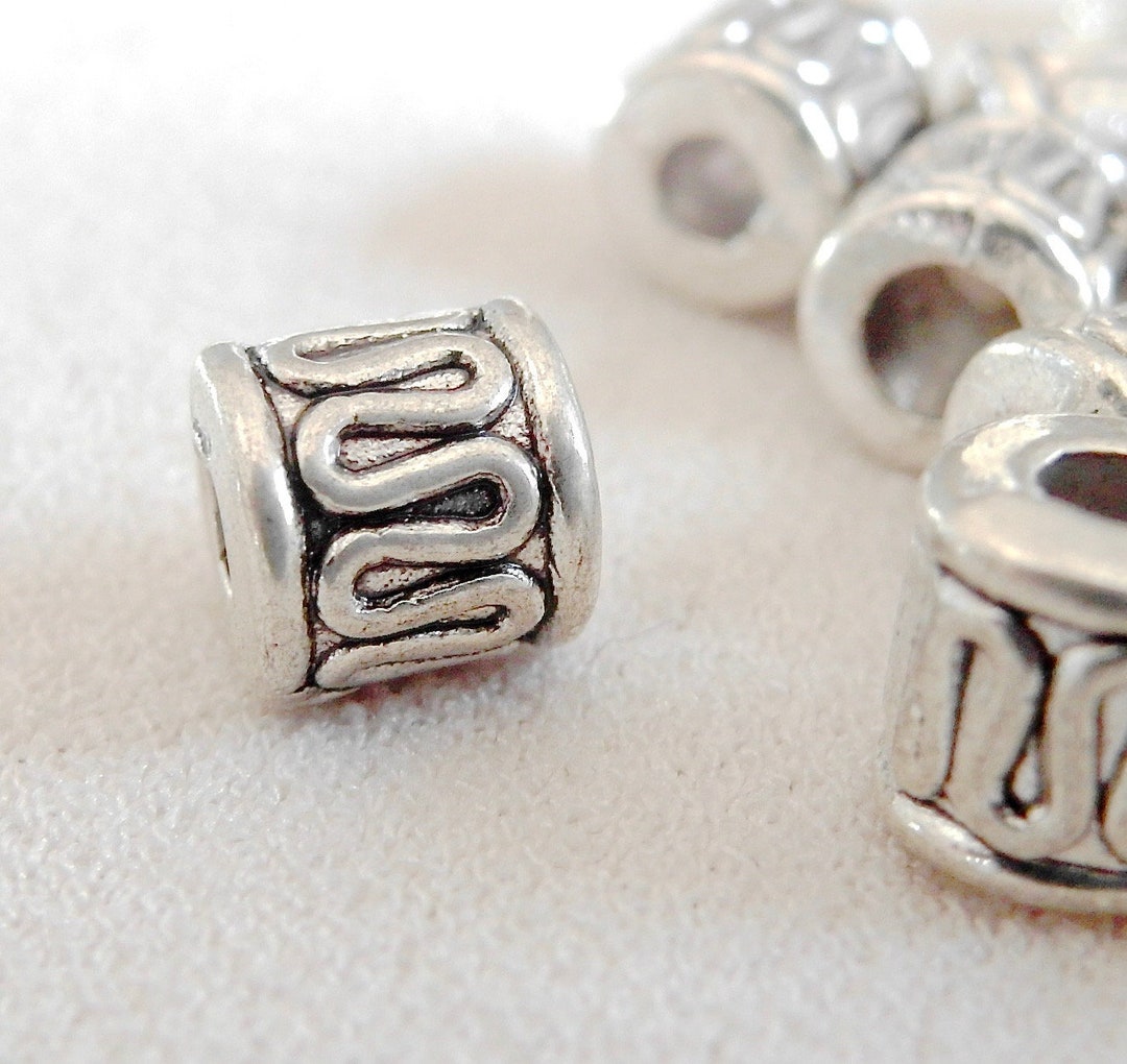 60pc 5mm Silver Tone Metal Scroll Pattern Tube Beads, 5mm Long X 5mm ...