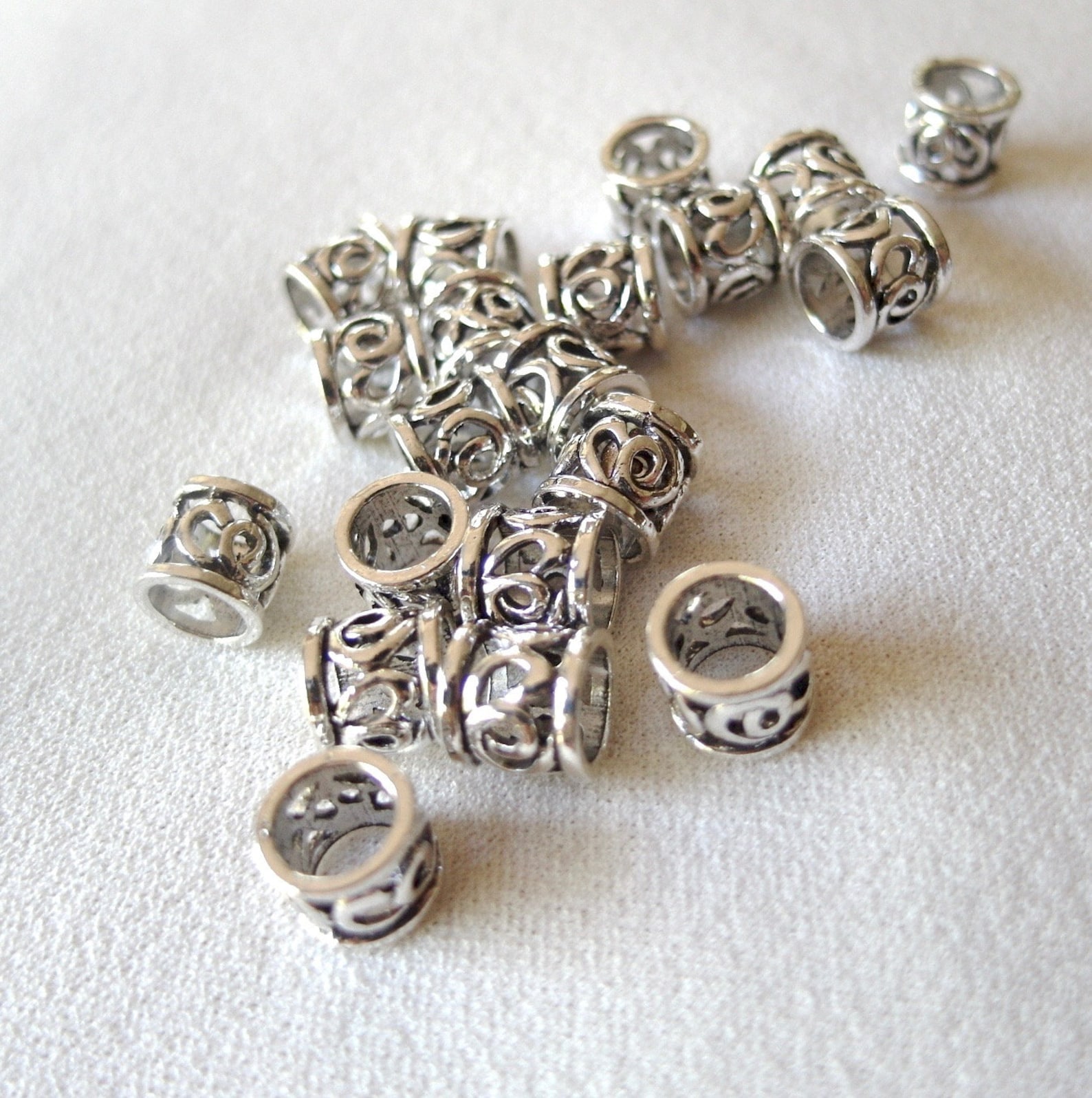 20 Pc. Silver Open Scroll Large Hole Beads, 8mm, Hole Diameter 6mm ...