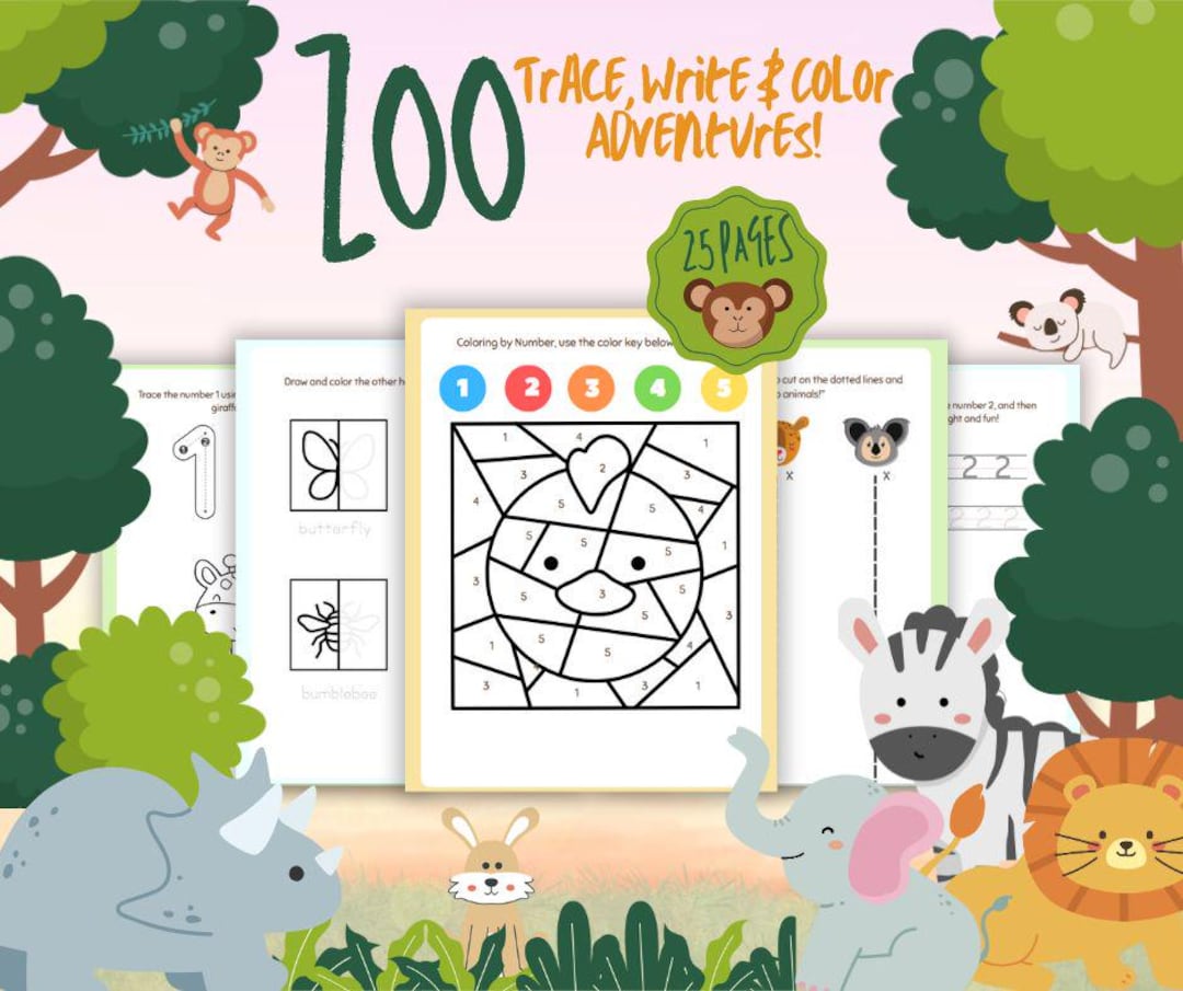Zoo Animals Activity Book: Trace, Color, Learn (digital Download) - Etsy