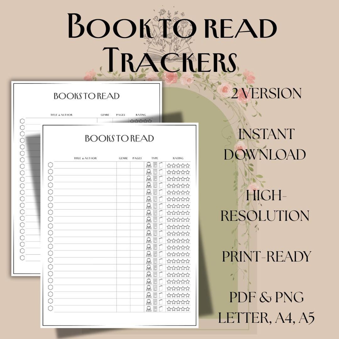 Books to Read Tracker Printable | TBR List + Reading Log | 2 Versions ...