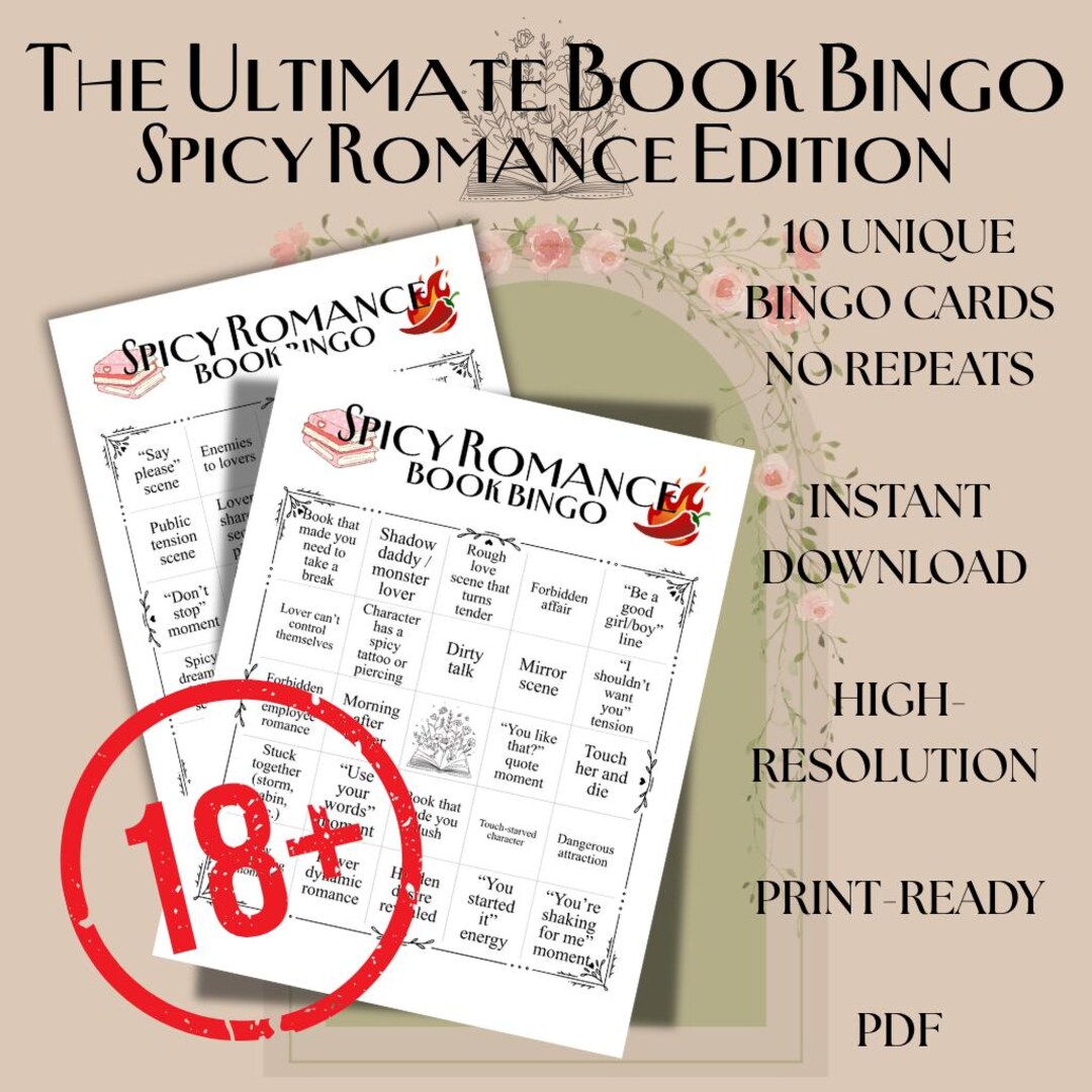Spicy Book Bingo Printable | Romance Reading Game | Book Lover Activity ...