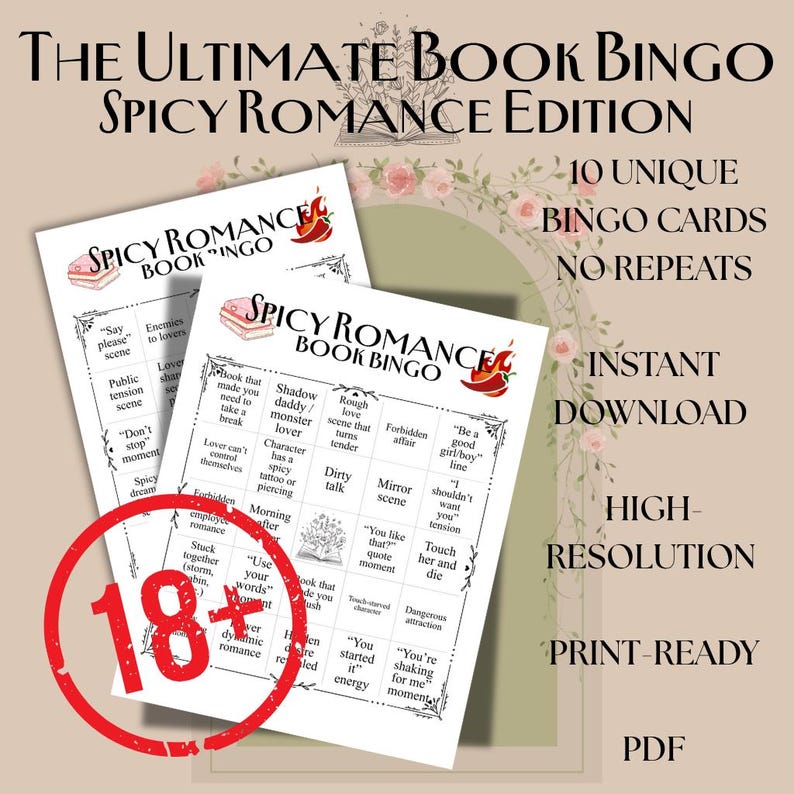 Spicy Book Bingo Printable | Romance Reading Game | Book Lover Activity ...