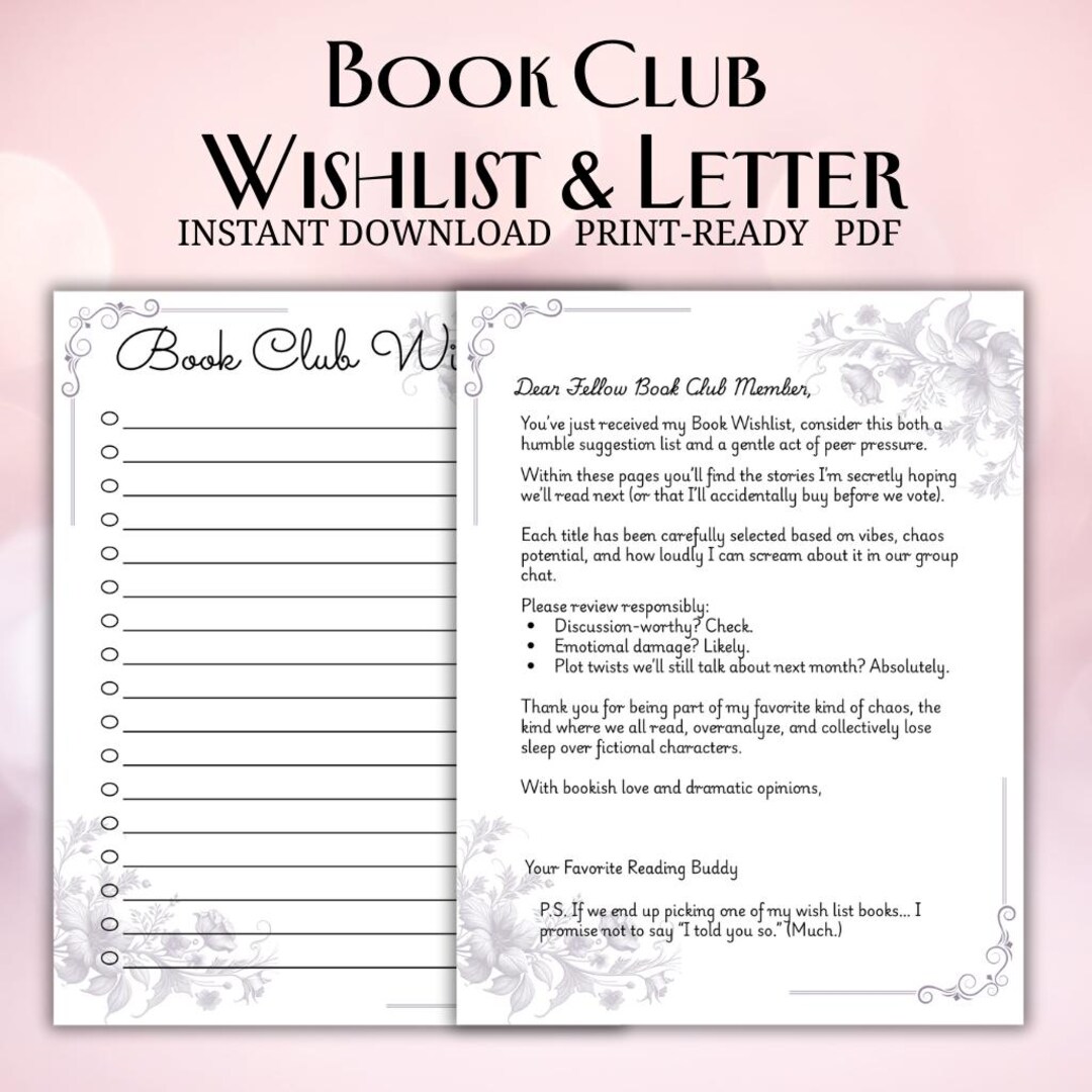Book Club Book Wishlist Printable PDF + Letter - Etsy