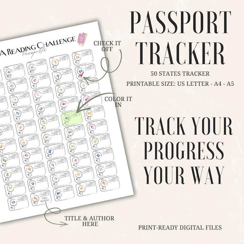 USA Reading Challenge Passport Tracker (digital Download) - Etsy