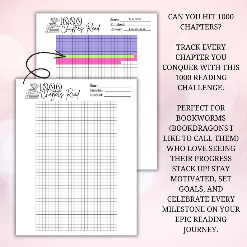 1000 Chapters Read Challenge | Printable Reading Tracker | PDF & PNG ...