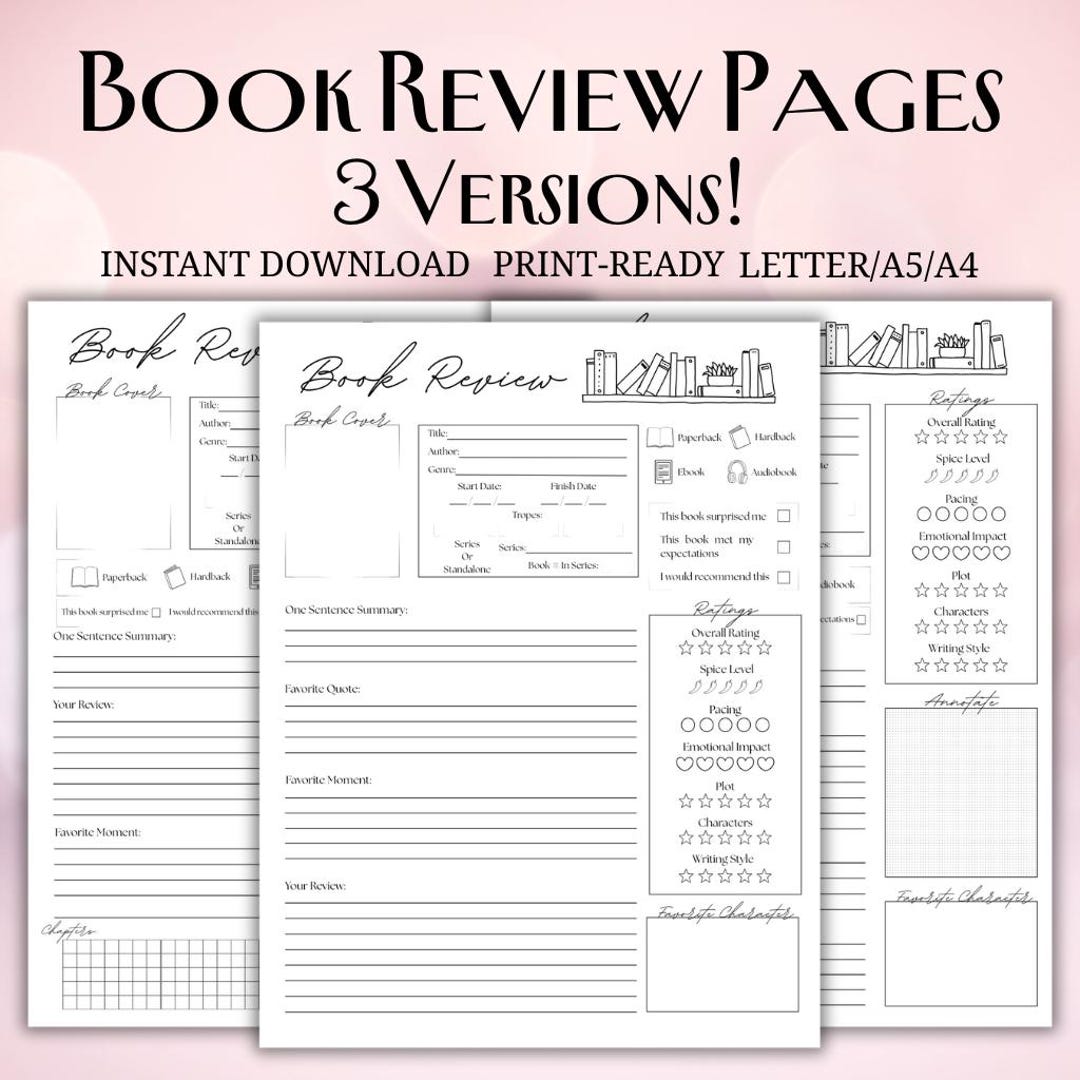 Book Review Printable | Reading Journal Review Page | Book Rating ...