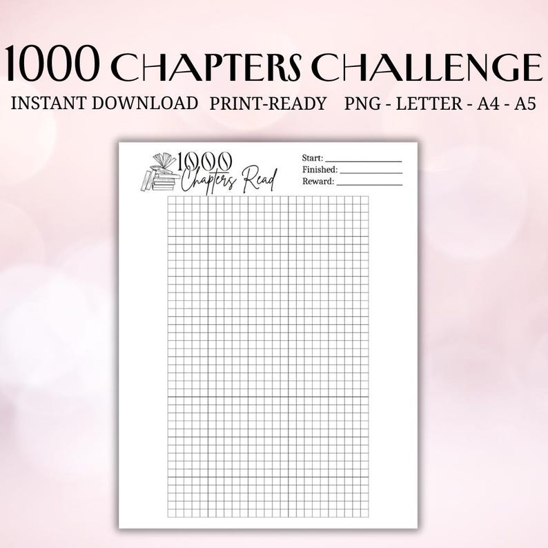 1000 Chapters Read Challenge | Printable Reading Tracker | PDF & PNG ...