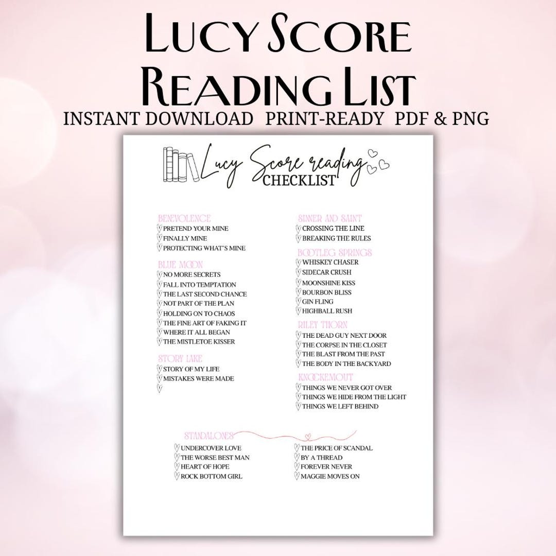 Lucy Score Book Checklist: Printable Reading Tracker (digital Download ...