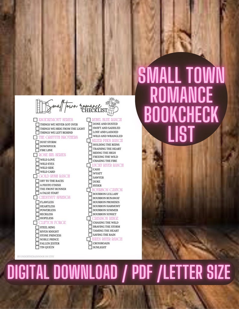 Small Town Romance Checklist | Printable | Booklist | Book Checklist ...