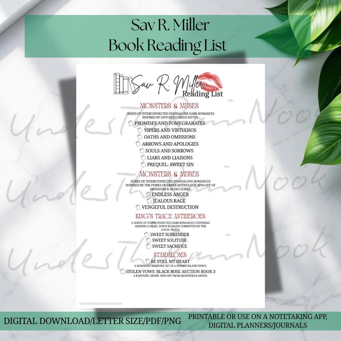 Sav R. Miller Reading List | Dark Romance Author Checklist | Printable ...