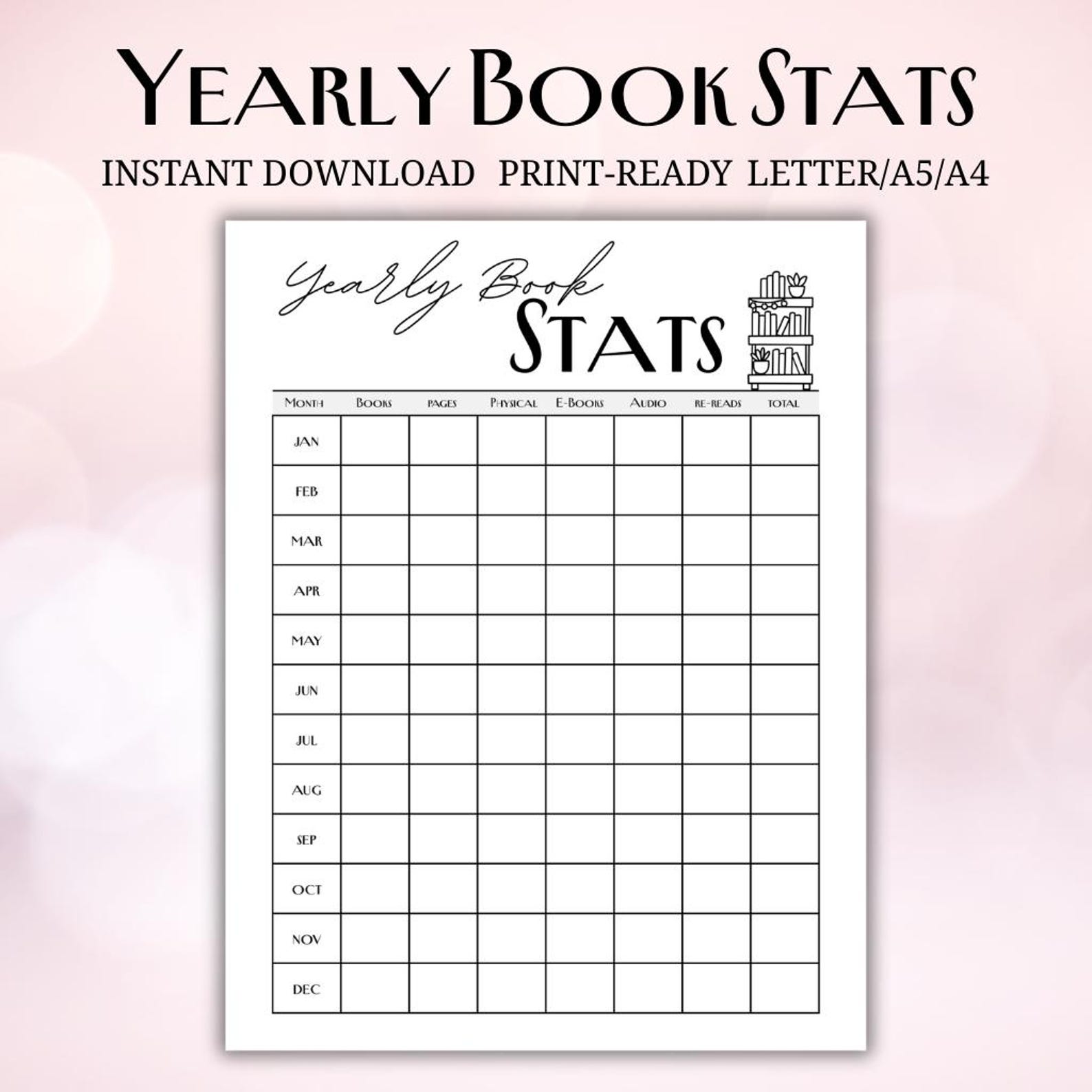 Yearly Book Stats Printable | Reading Statistics Tracker | Reading Log ...