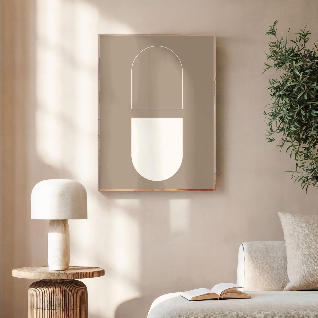 Neutral Pill Shapes Wall Art | Charcoal, Linen & Clay | Modern Abstract ...