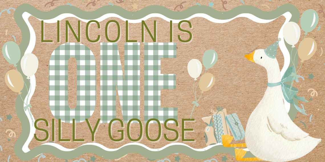 Customizable One Silly Goose Birthday Banner, Confetti and Balloons ...