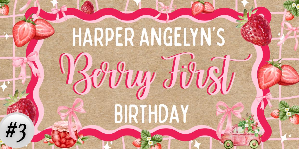Customizable Berry First Birthday Banner, Strawberries and Floral ...