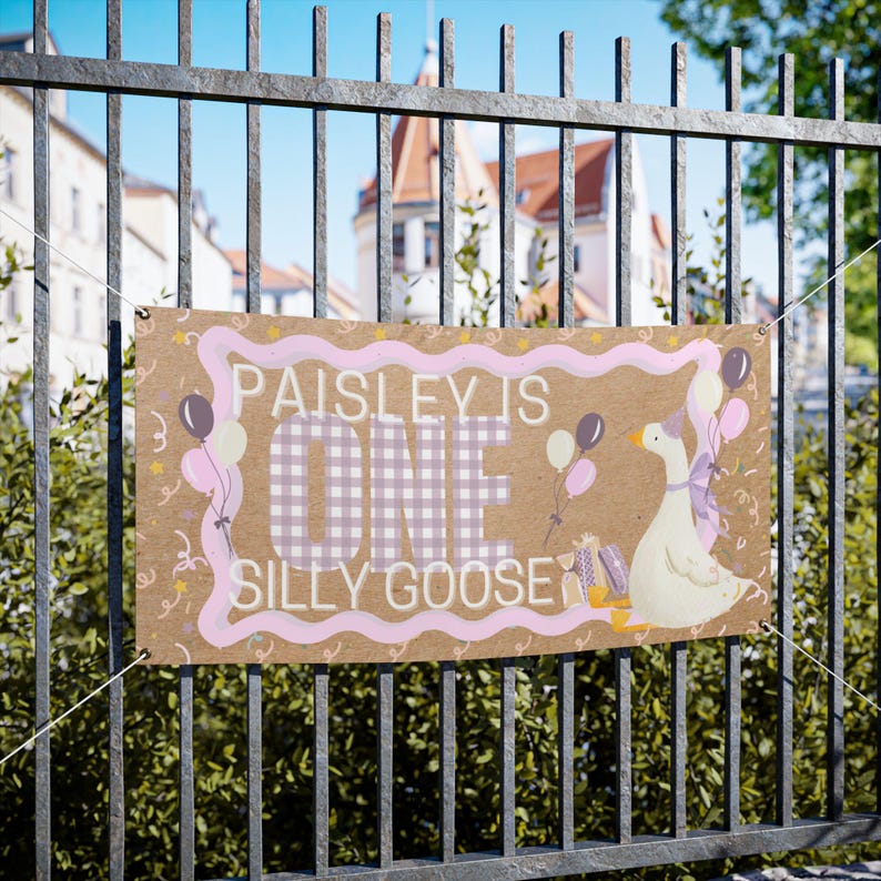 Customizable One Silly Goose Birthday Banner, Confetti and Balloons ...
