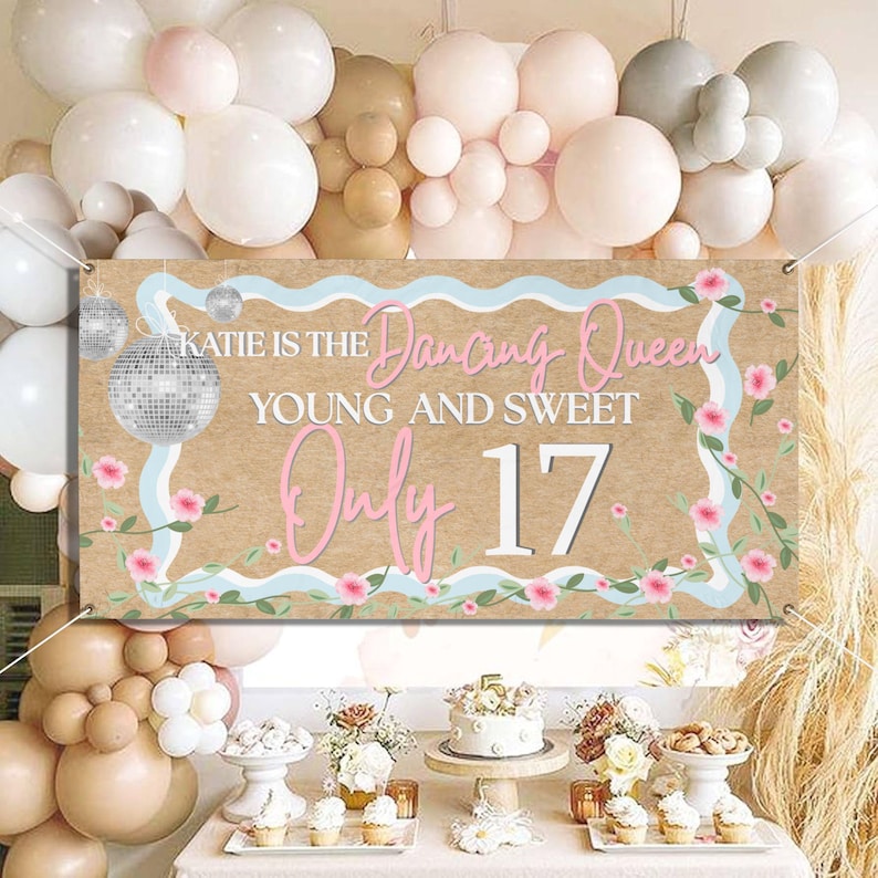 CUSTOMIZABLE Dancing Queen 17th Birthday Banner, 17th Birthday Decor ...