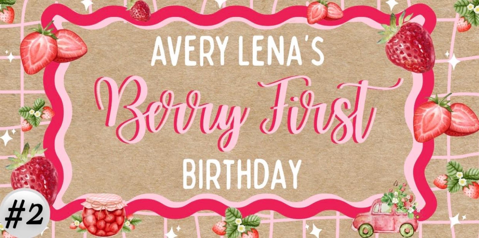 Customizable Berry First Birthday Banner, Strawberries and Floral ...