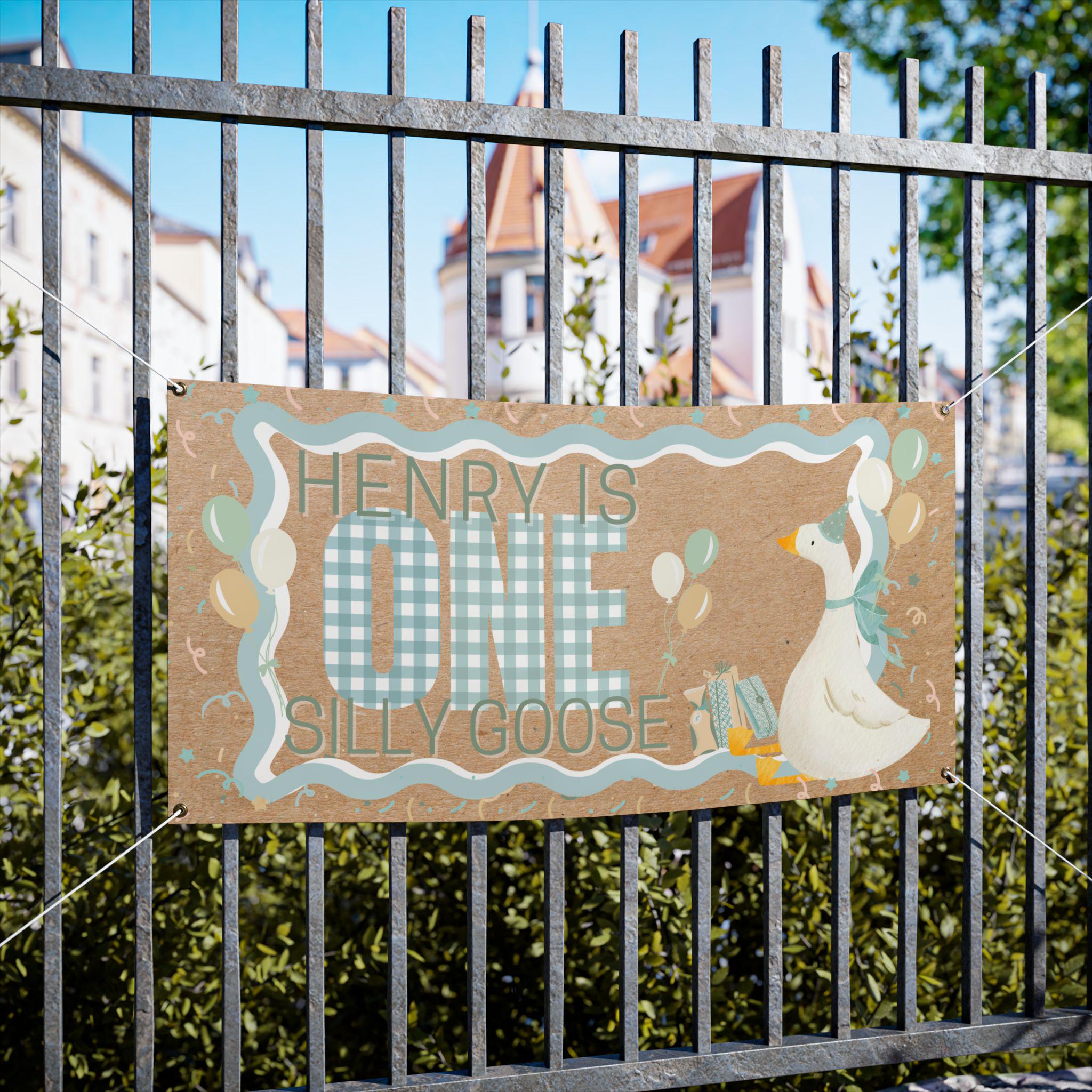 Customizable One Silly Goose Birthday Banner, Confetti and Balloons ...
