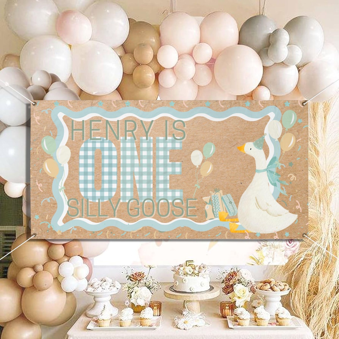 Customizable One Silly Goose Birthday Banner, Confetti and Balloons ...