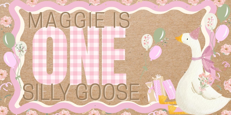Customizable One Silly Goose Birthday Banner, Confetti and Balloons ...