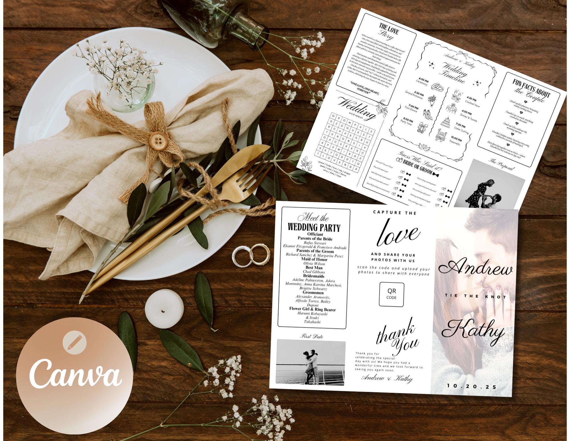 Wedding Program Brochure Printable Front Back Template Canva | Rustic ...