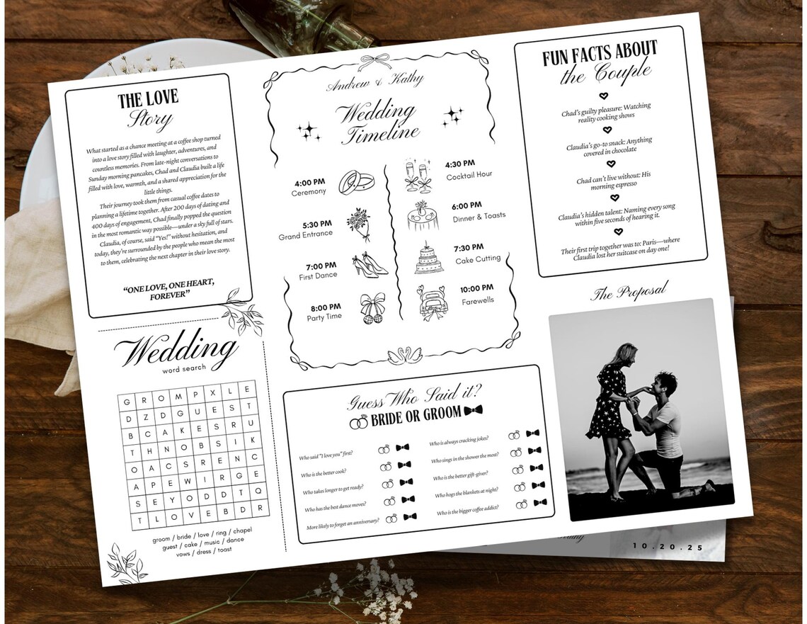 Wedding Program Brochure Printable Front Back Template Canva | Rustic ...