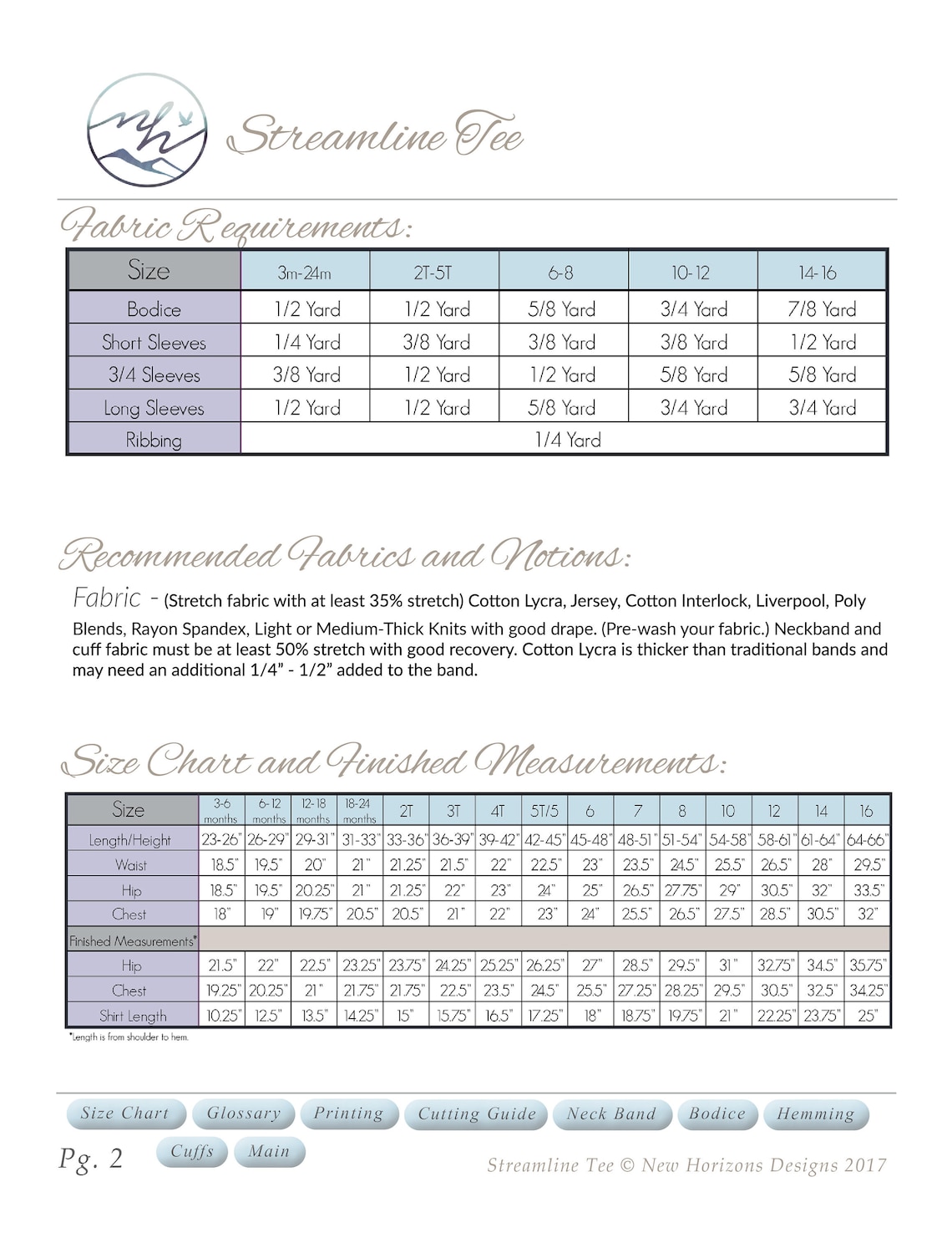 Streamline Tee Pattern 6m, 12m, 18m, 24m 2t 3t 4t 5t 6 7 8 10 12 14 16 ...