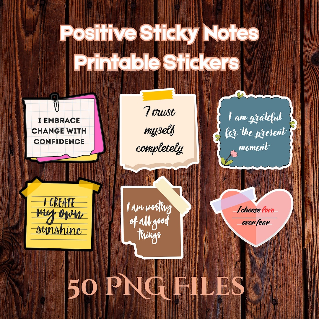 Positive Sticky Notes Sticker Designs: 50 Motivational Pngs (digital ...