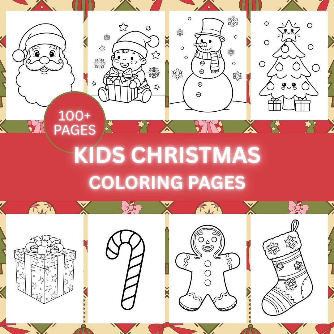 Kids Christmas Coloring Pages, 100+ A4 Printable Sheets, Kids Holiday Activity Book (JPG & PDF ...