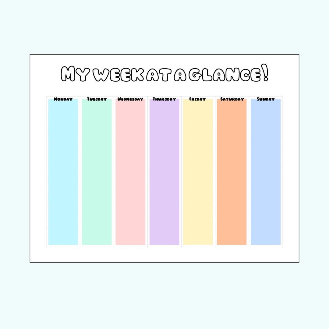 Kids Weekly Planner Calendar Printable, Fun Grid Write-on Color ...