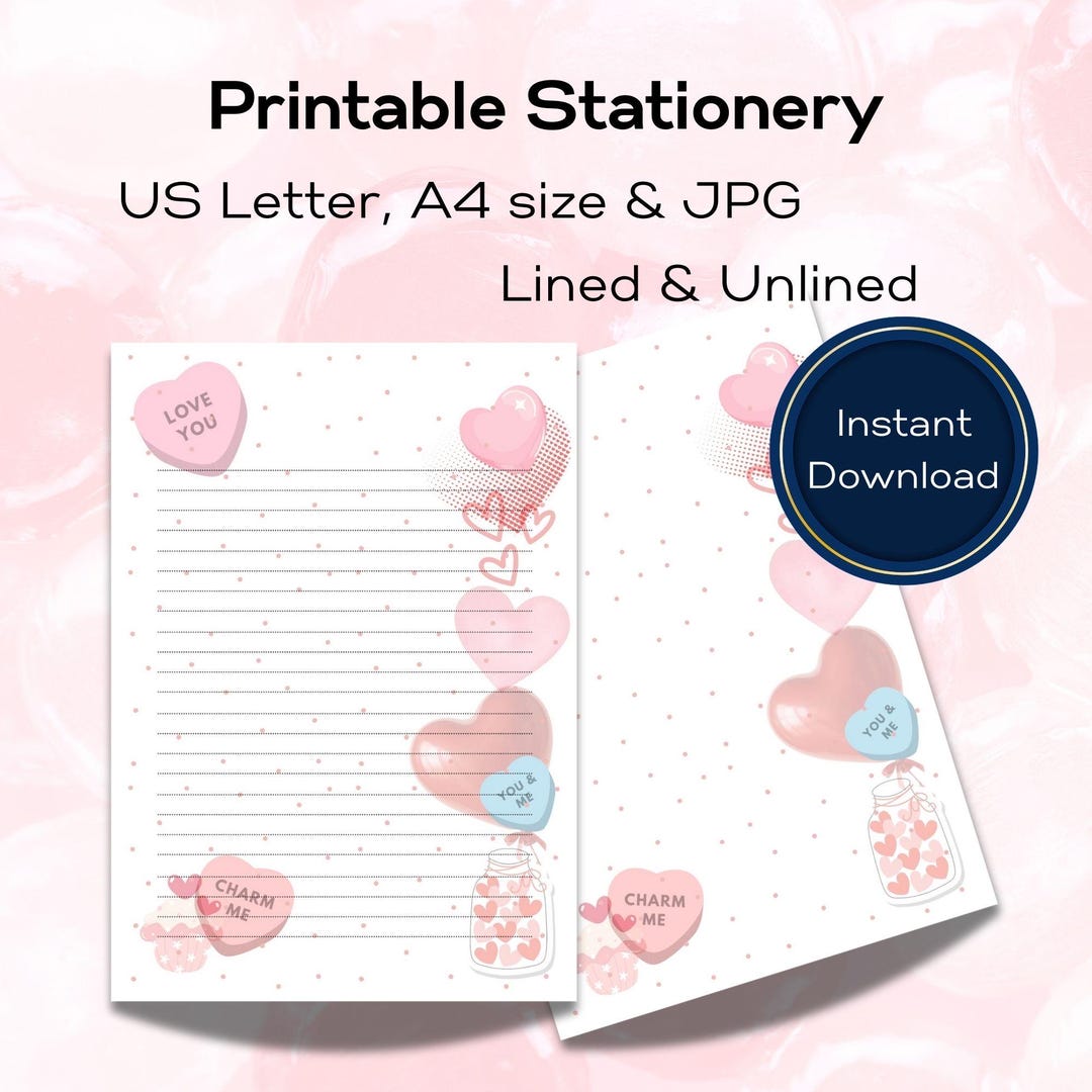 Love Heart Candy Letter Writing Set | Printable Stationery With Red and ...