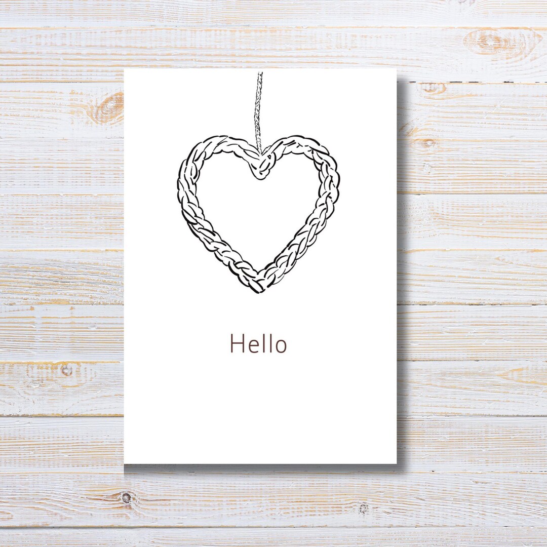 Printable Greeting Card Hello Card Heart Love — Yarn Lover Minimalist ...