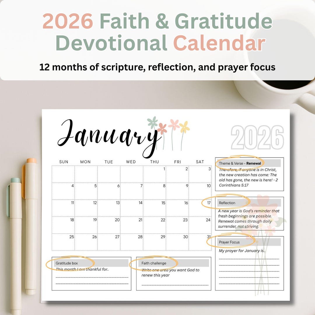 2026 Christian Devotional Calendar – Monthly Theme, Scripture ...