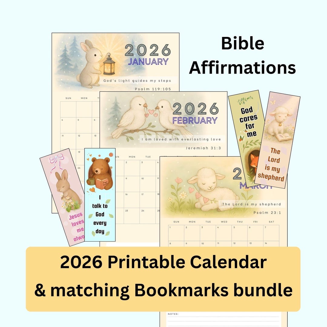 2026 Calendar Christian Bookmark Bundle Set, Printable Kids Calendar ...