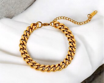 Cuban Link Gold Chain Bracelet Stainless Steel Trendy Jewelry 18k Gold ...