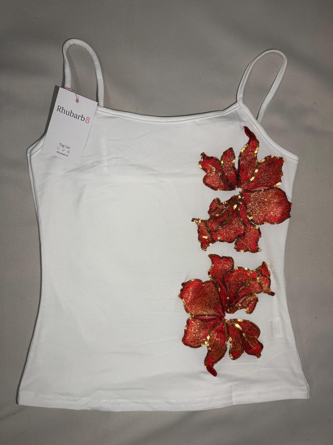 Embroidered Sequin Maple Leaf Tank Top With Spaghetti Straps Red - Etsy