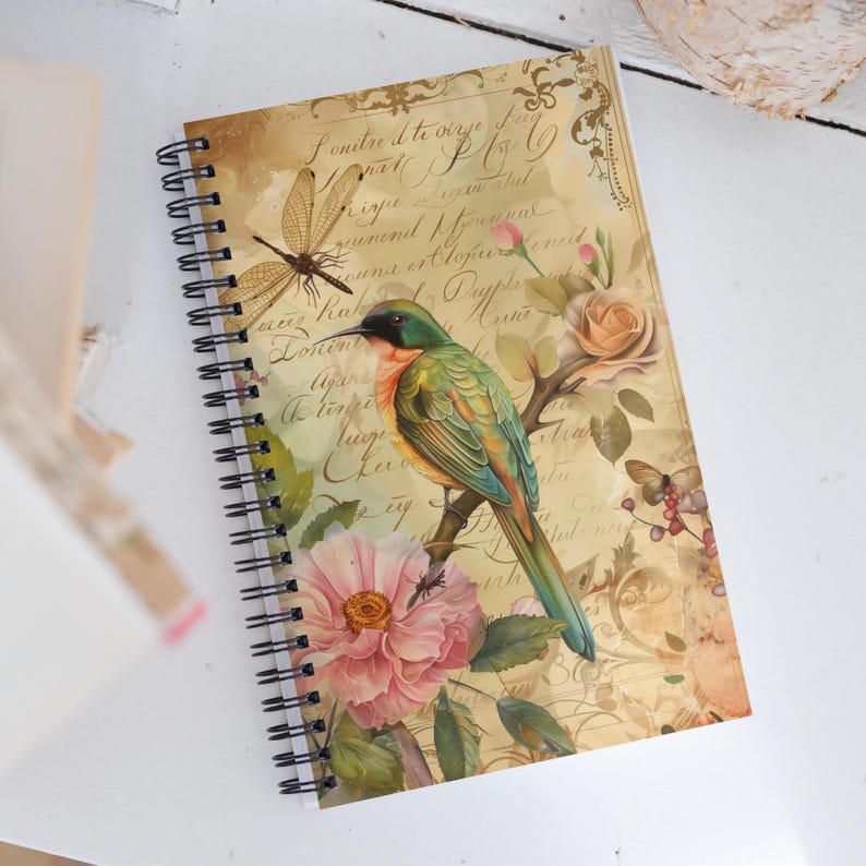 Personalized Floral Bird Notebook: Vintage Bee-eater Journal, Dotted ...