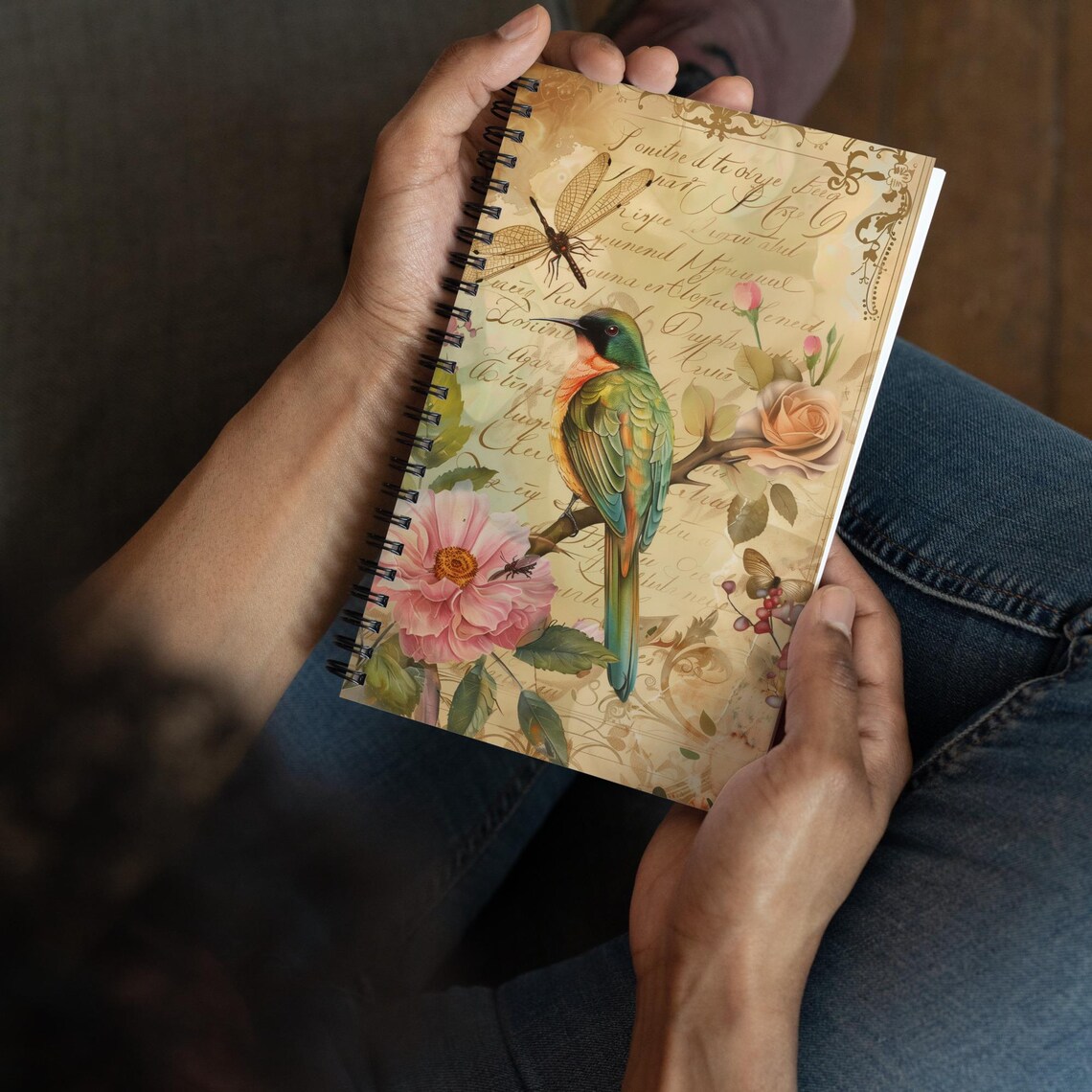 Personalized Floral Bird Notebook: Vintage Bee-eater Journal, Dotted ...