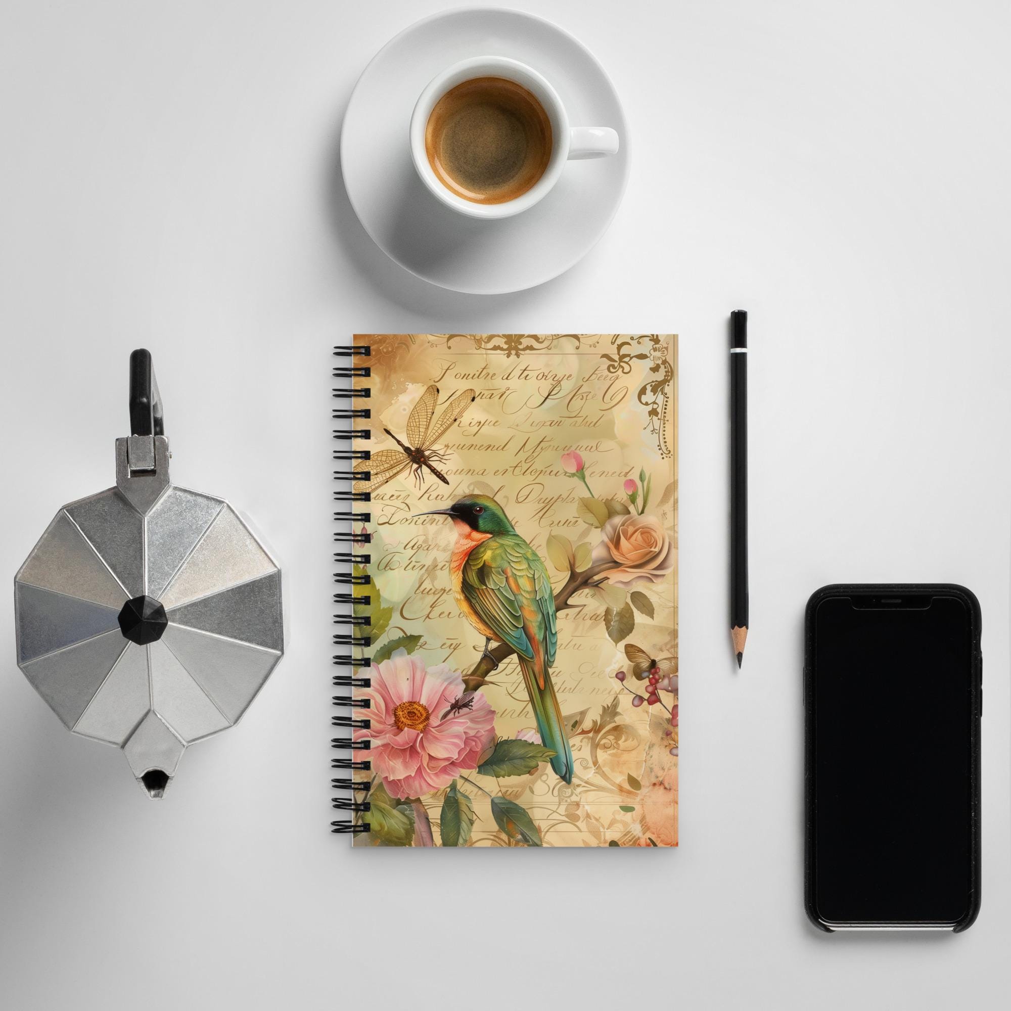Personalized Floral Bird Notebook: Vintage Bee-eater Journal, Dotted ...