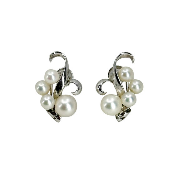 Swirl Mikimoto Mid Century Cluster Akoya Saltwater Cultured Pearl Vintage Screwback Earrings Sterling Silver Etsy