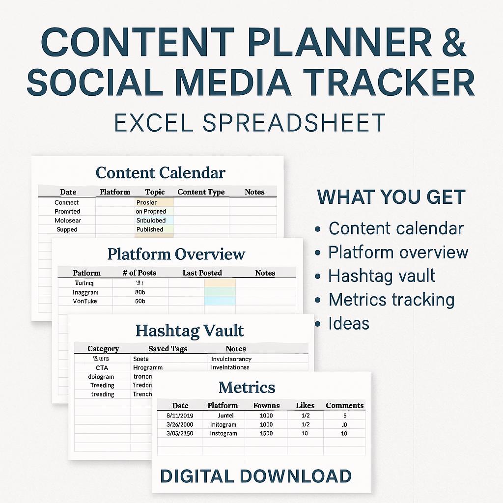 Content Planner & Social Media Tracker | Excel Spreadsheet for Creators ...