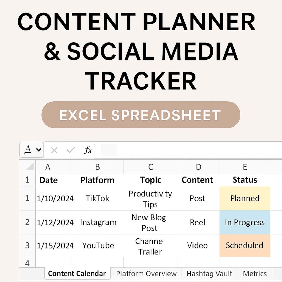 Content Planner & Social Media Tracker | Excel Spreadsheet for Creators ...