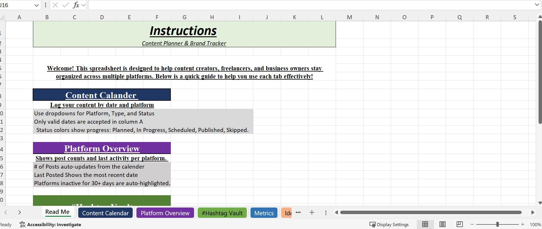 Content Planner & Social Media Tracker | Excel Spreadsheet for Creators ...