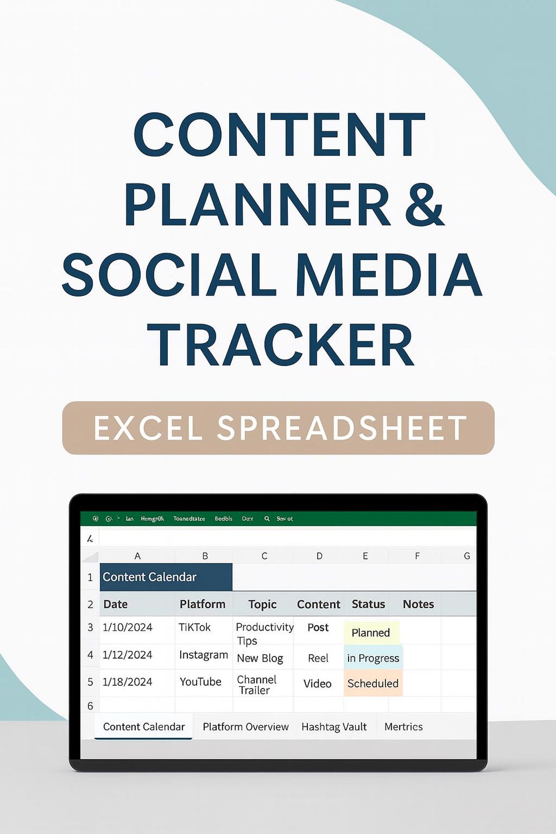 Content Planner & Social Media Tracker | Excel Spreadsheet for Creators ...