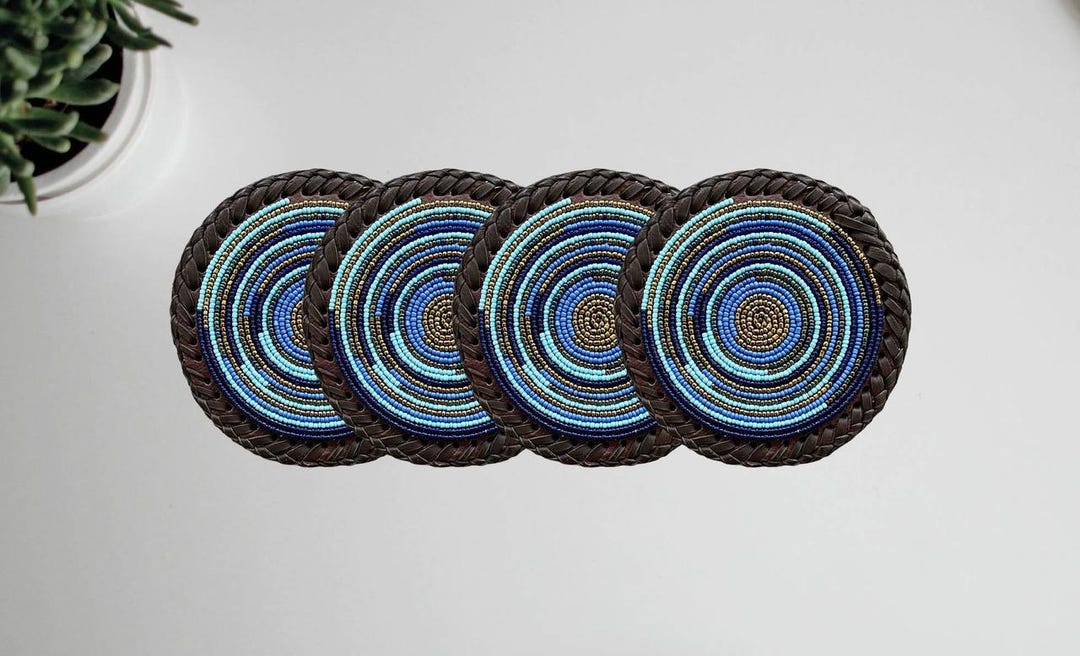 Handmade Kenyan Leather Coasters With Maasai Beads – African Drinkware ...