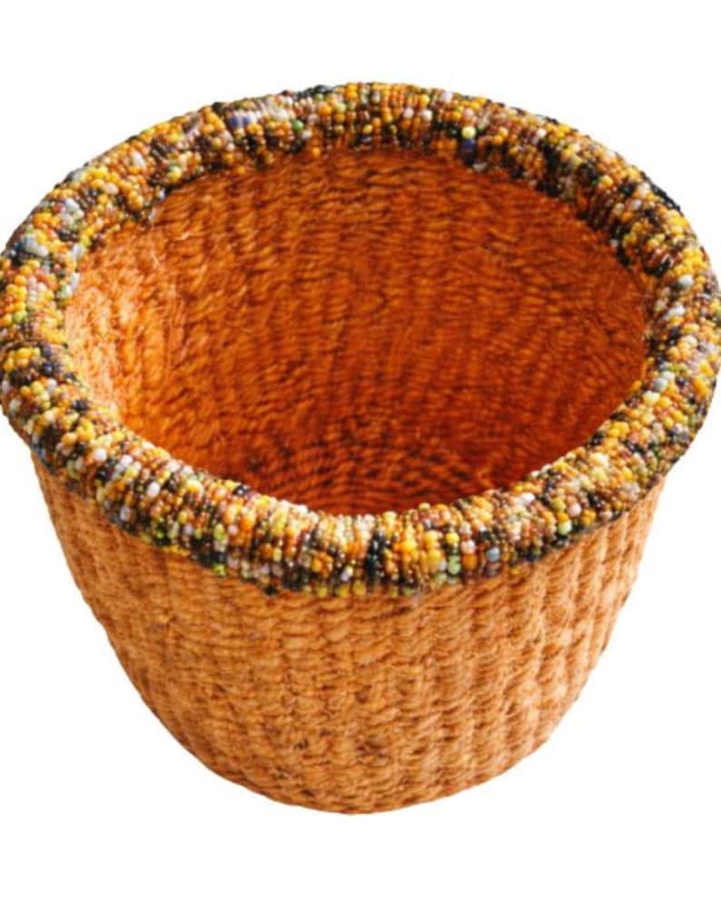 Handwoven Kenyan Beaded Basket – African Sisal Storage Basket, Fair ...