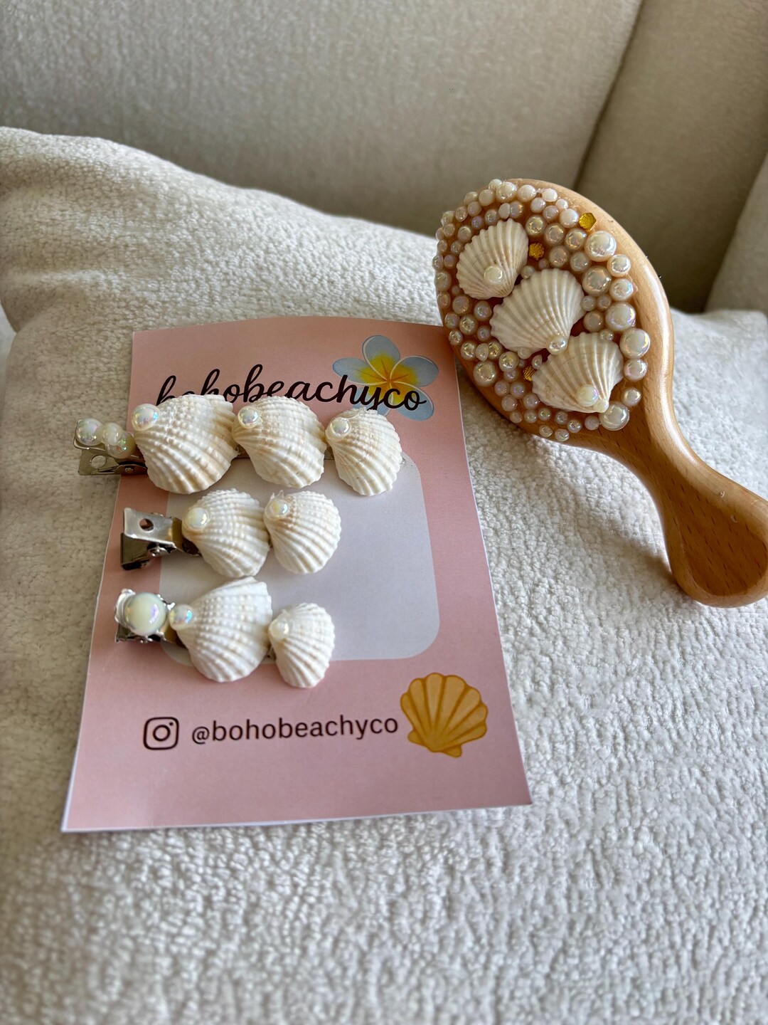 Seashell Hair Brush & Hair Clips Set - Etsy