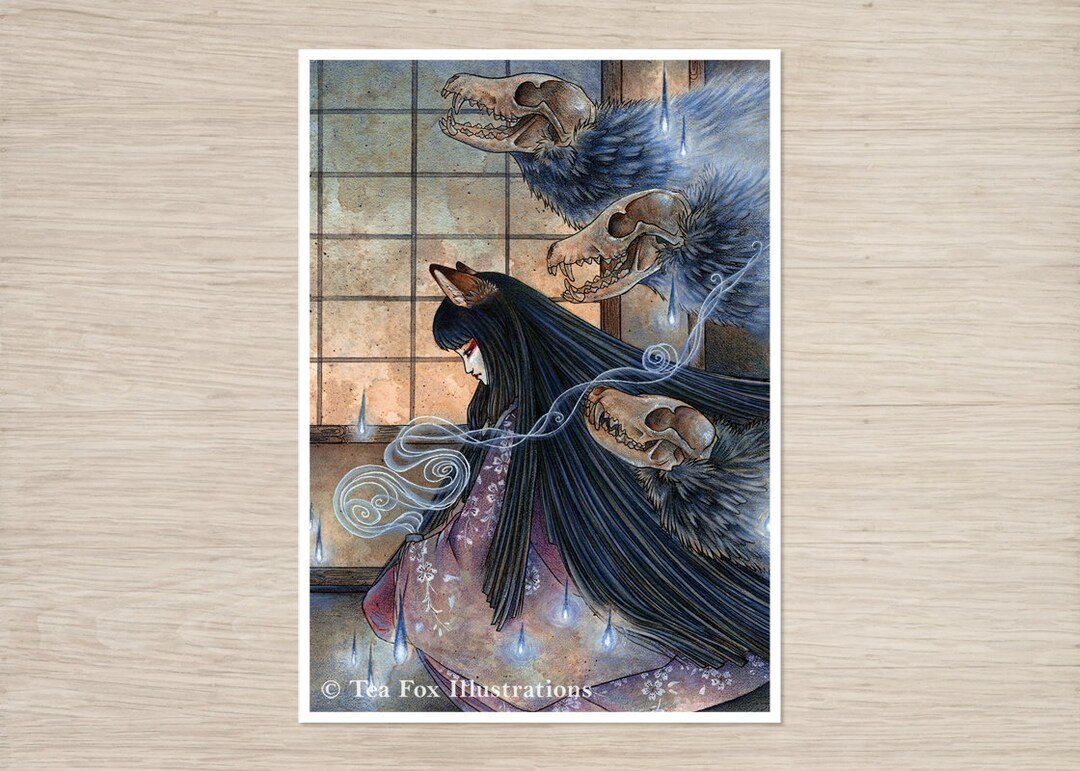 Fox Woman and Her Haunting Demons, 5x7 Matte Art Print on Cotton Rag ...